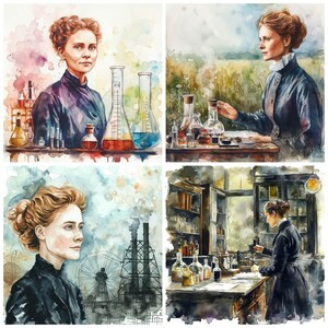 30 Marie Curie JPG Clipart Bundle, Watercolor Science Icon Curie ...