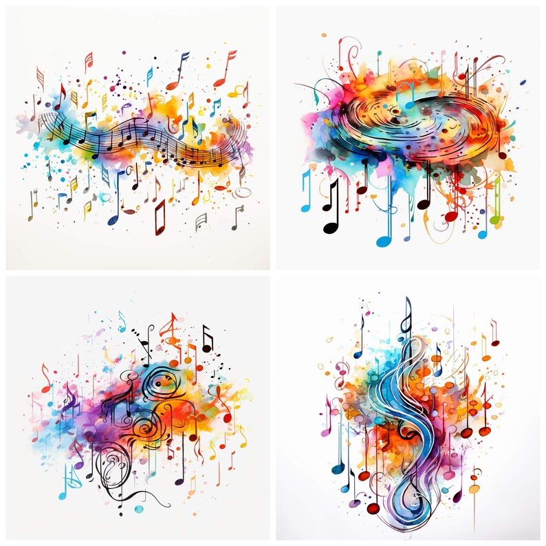 38 Music Notations PNG Clipart Bundle, Watercolor Abstract Musical ...