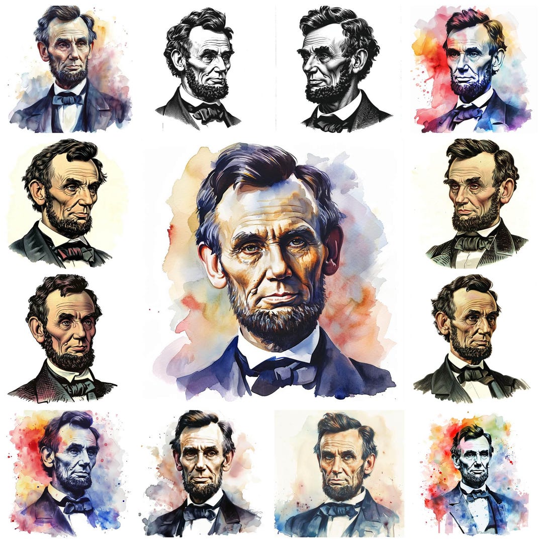 23 Abraham Lincoln PNG Clipart Bundle, Watercolor Civil War Leader ...
