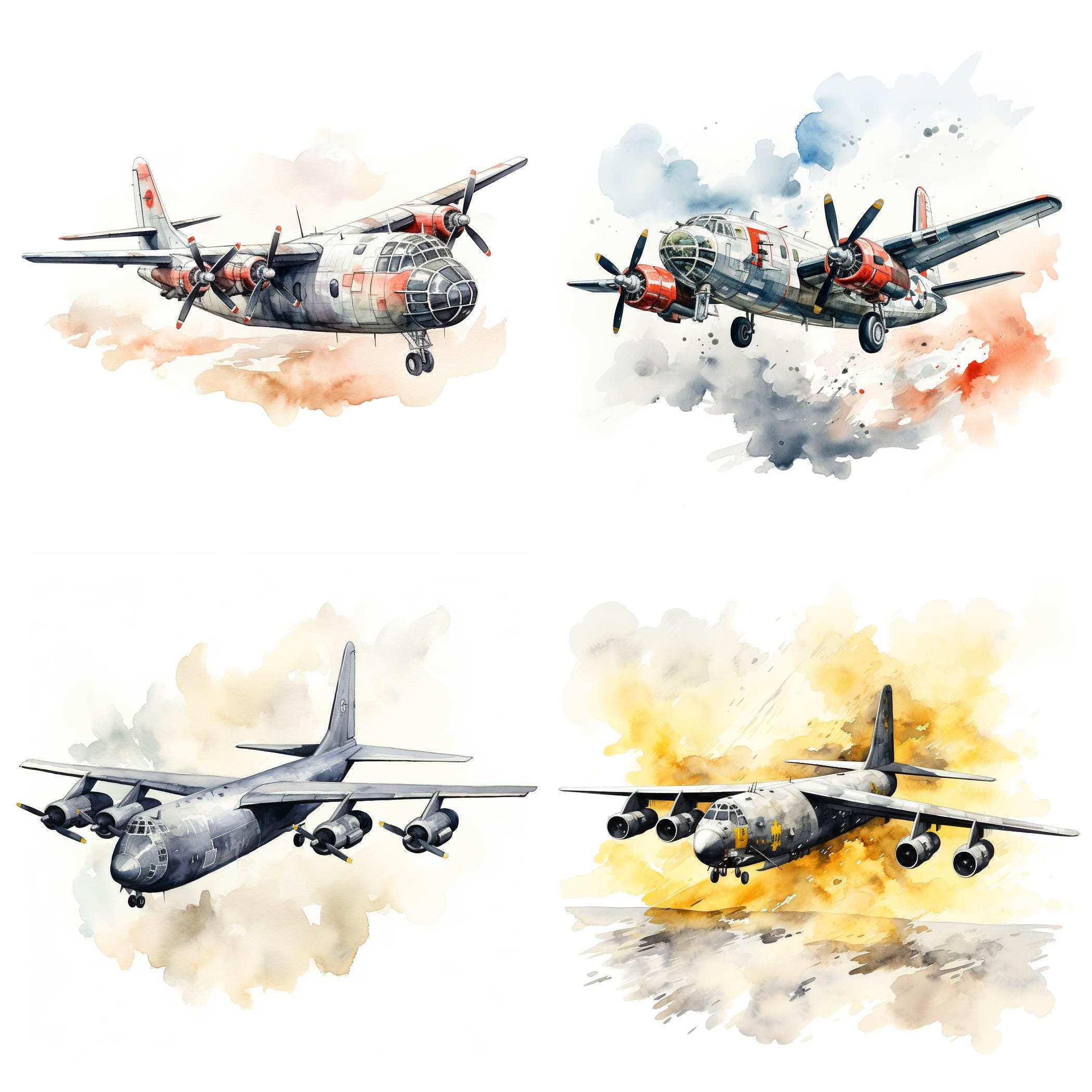 20 Bomber Aircraft PNG Clipart, Watercolor Military Bomber Digital Art ...