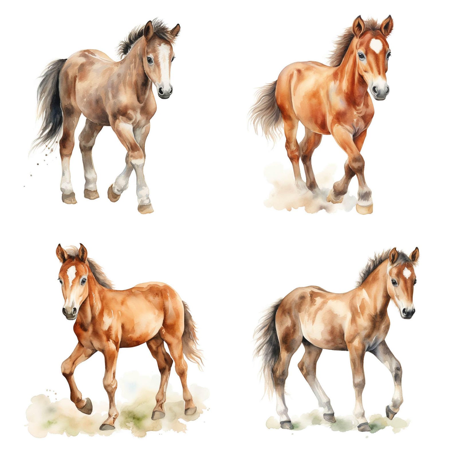 34 Foal PNG Clipart Bundle, Watercolor Baby Horse Digital Art JPEG ...
