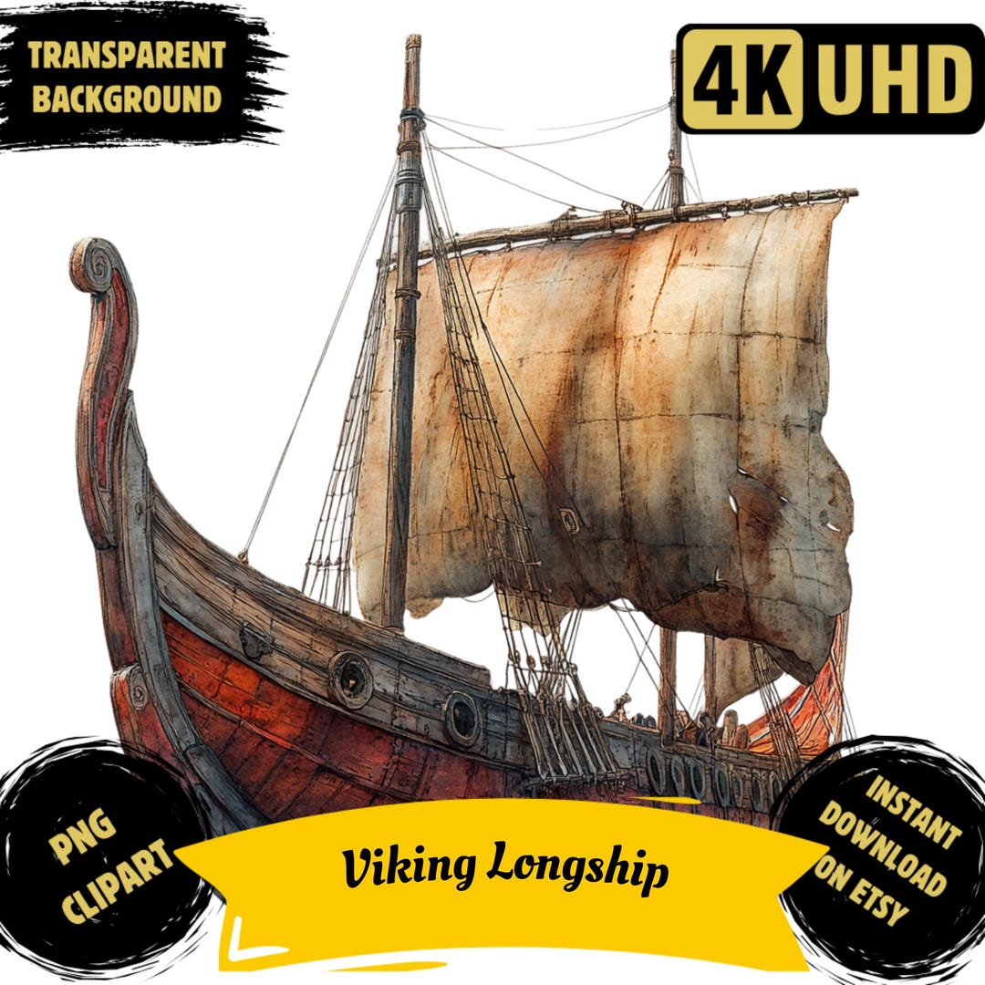 Viking Longship PNG Clipart Bundle, Watercolor Nautical Illustration ...