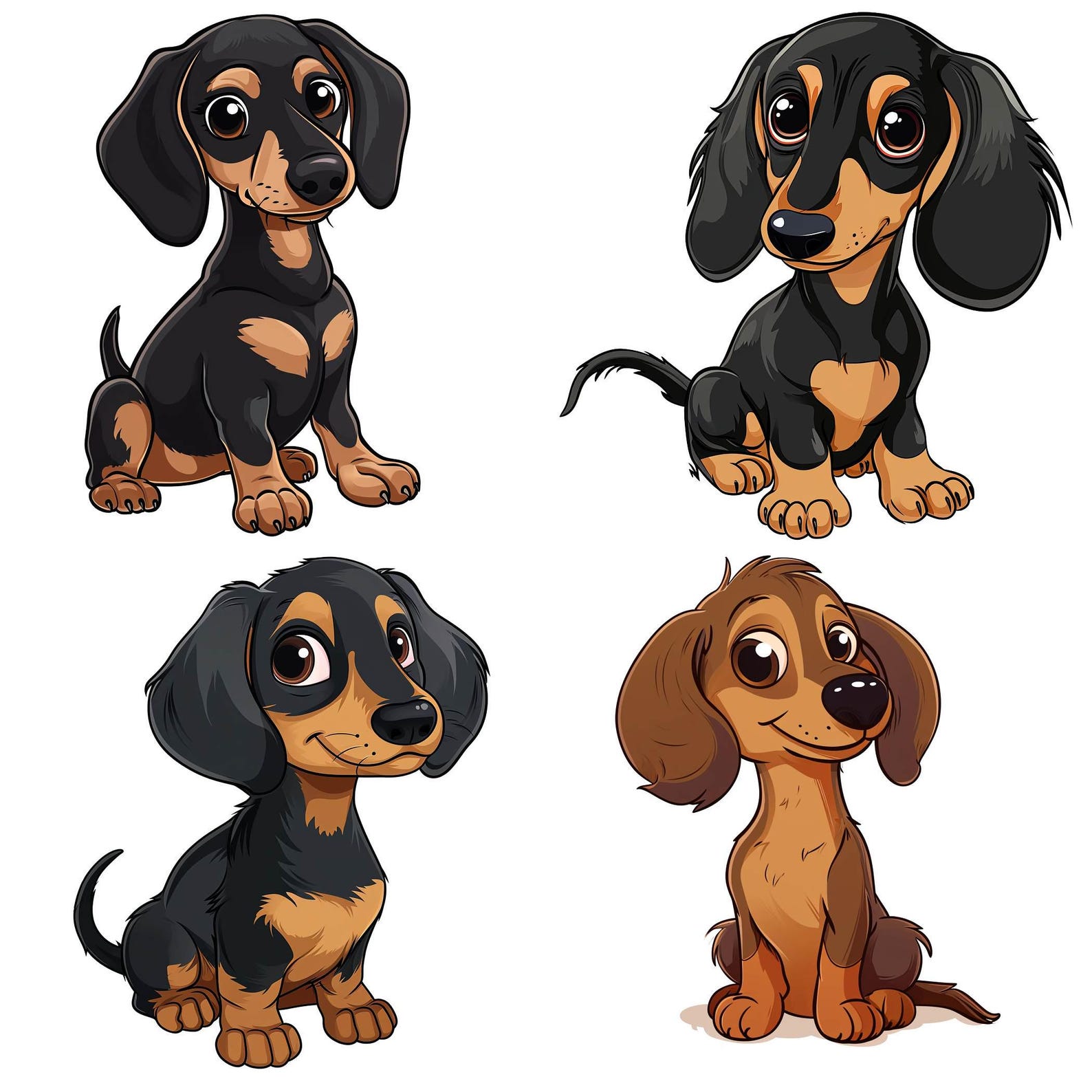 26 Cartoon Dachshund JPG Clipart Bundle, Animated Dachshund PNG Digital ...