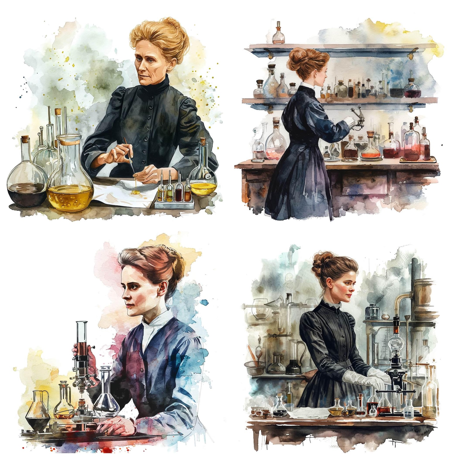 30 Marie Curie JPG Clipart Bundle, Watercolor Science Icon Curie ...