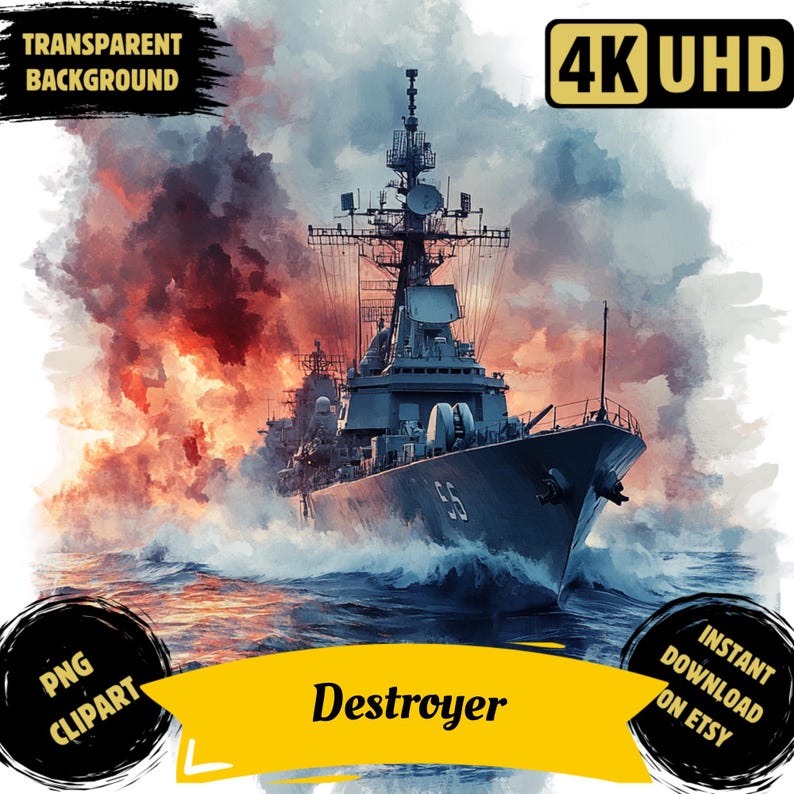 Destroyer Ship PNG Clipart Bundle, Watercolor Nautical Military ...