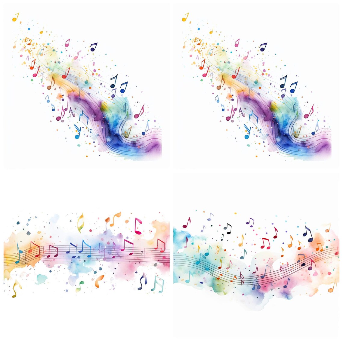 38 Music Notations PNG Clipart Bundle, Watercolor Abstract Musical ...