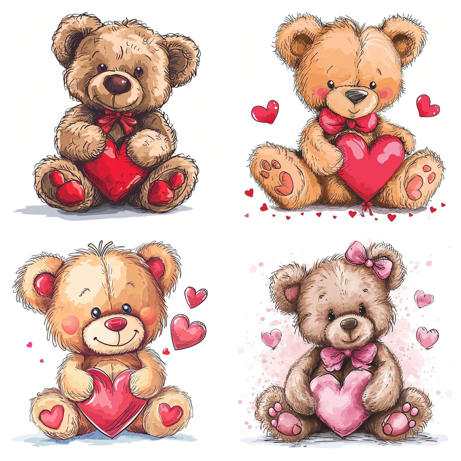 25 Valentine Day Teddy Bear PNG Clipart Bundle, Watercolor Teddy Bear ...