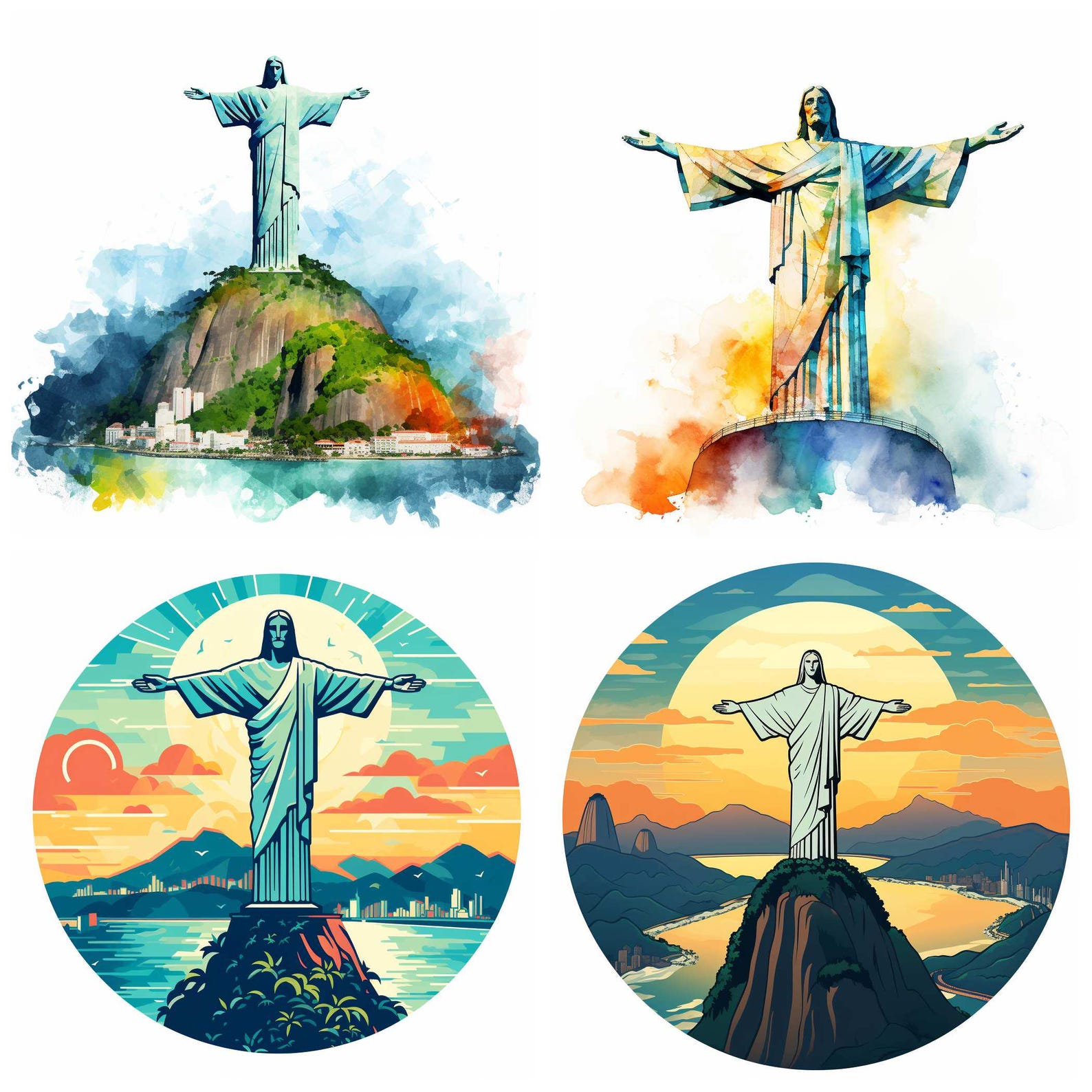 34 Christ the Redeemer PNG Clipart Bundle, Watercolor Brasil Christ the ...