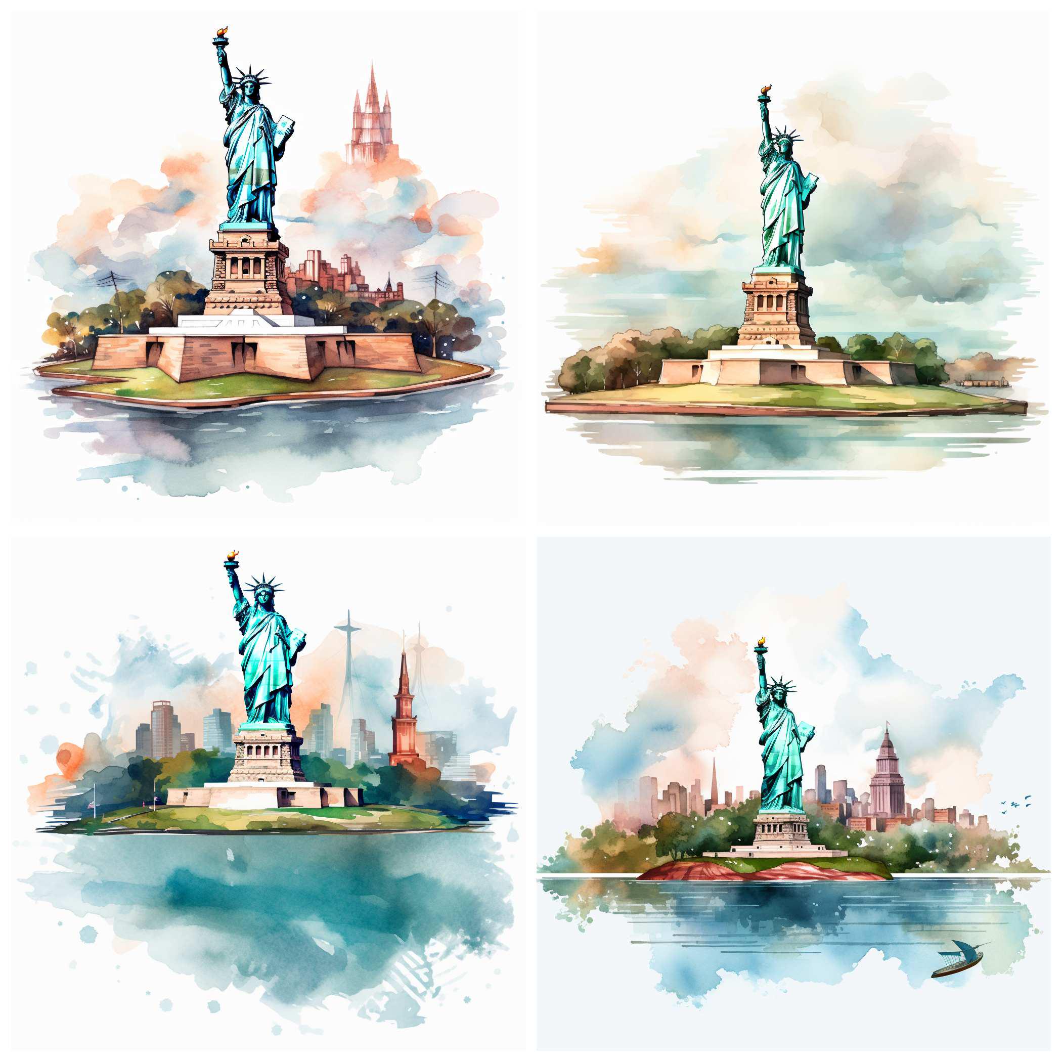 31 Statue of Liberty PNG Clipart Bundle, Watercolor New York City USA ...