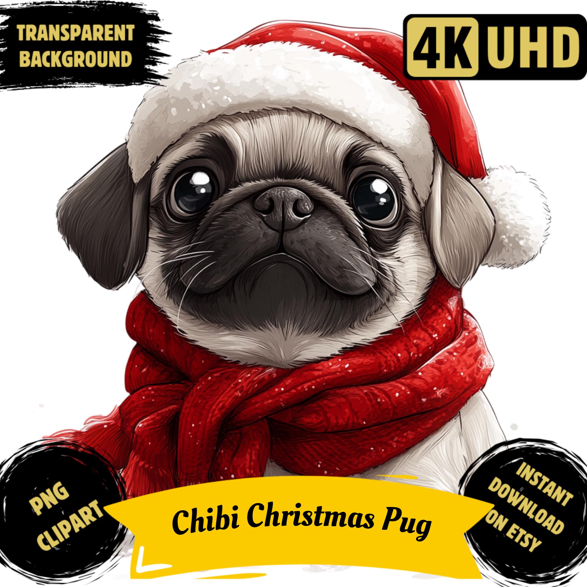 Chibi Christmas Pug PNG Clipart Bundle, Whimsical Xmas Animal ...