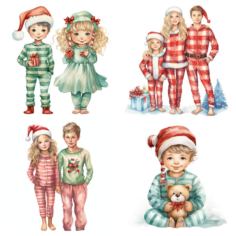 24 Christmas Pajama PNG Clipart Bundle, Watercolor Cozy Festive Pajama ...