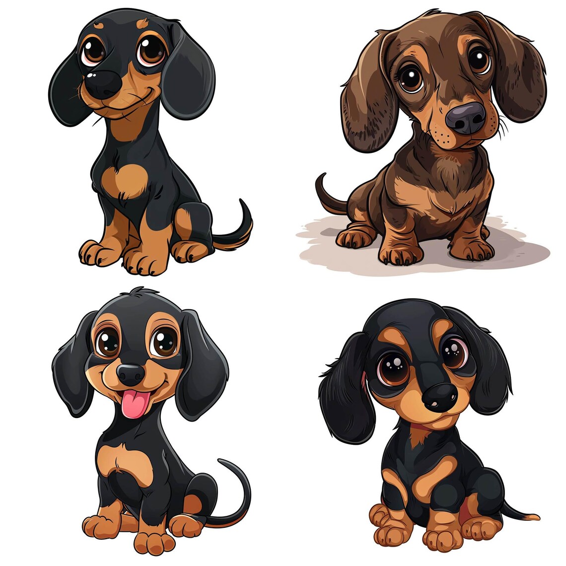26 Cartoon Dachshund JPG Clipart Bundle, Animated Dachshund PNG Digital ...