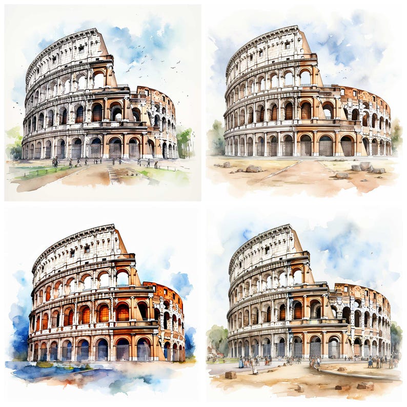 21 Colosseum Rome PNG Clipart Bundle, Watercolor Ancient Colloseum ...