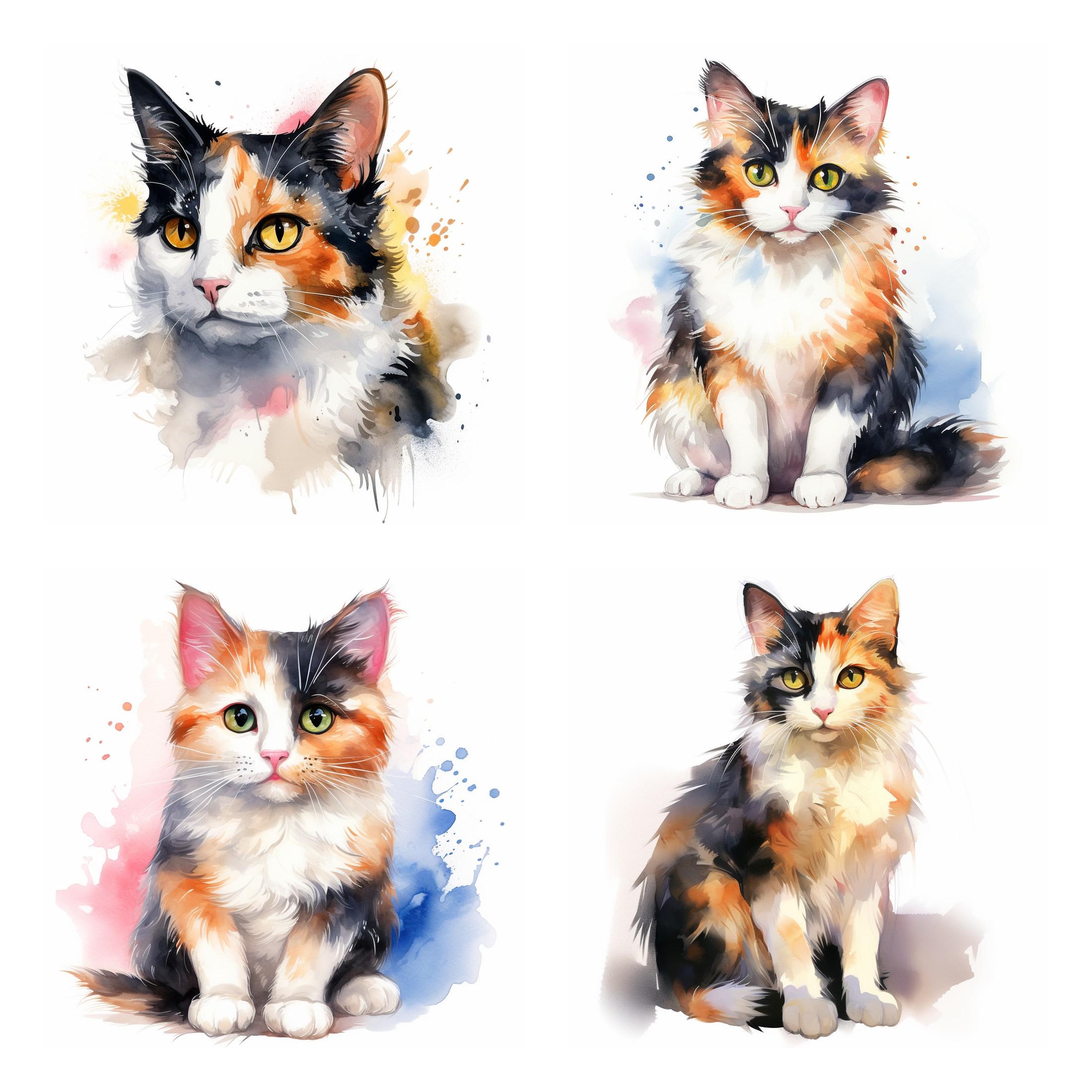 52 Calico Cat Breed PNG Clipart Bundle, Watercolor Tricolor Kitten Pet ...