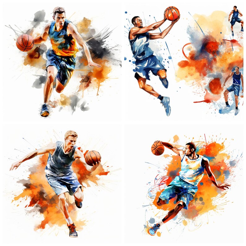25 Basketball PNG Clipart Bundle, Watercolor Basketball Player Digital ...