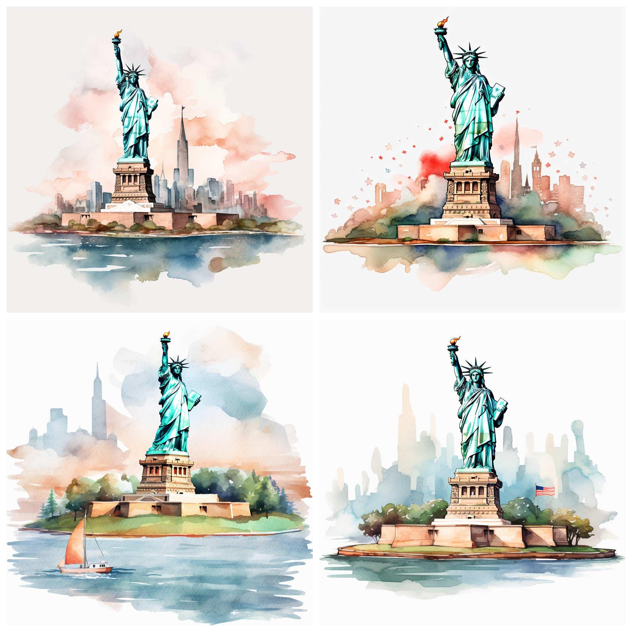 31 Statue of Liberty PNG Clipart Bundle, Watercolor New York City USA ...