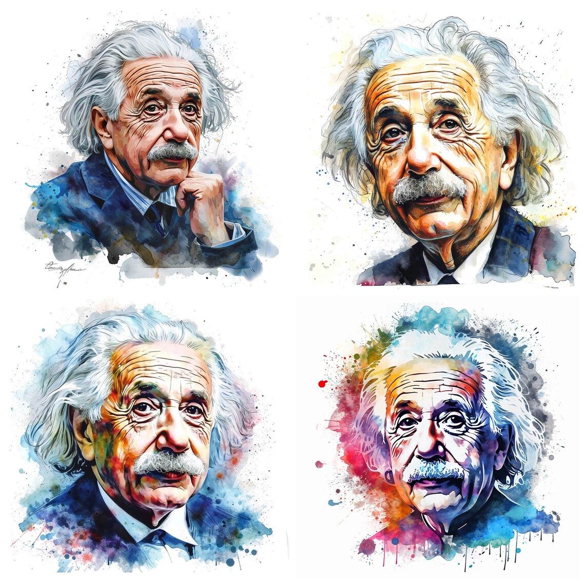 28 Albert Einstein PNG Clipart Bundle, Watercolor Einstein JPEG Digital ...