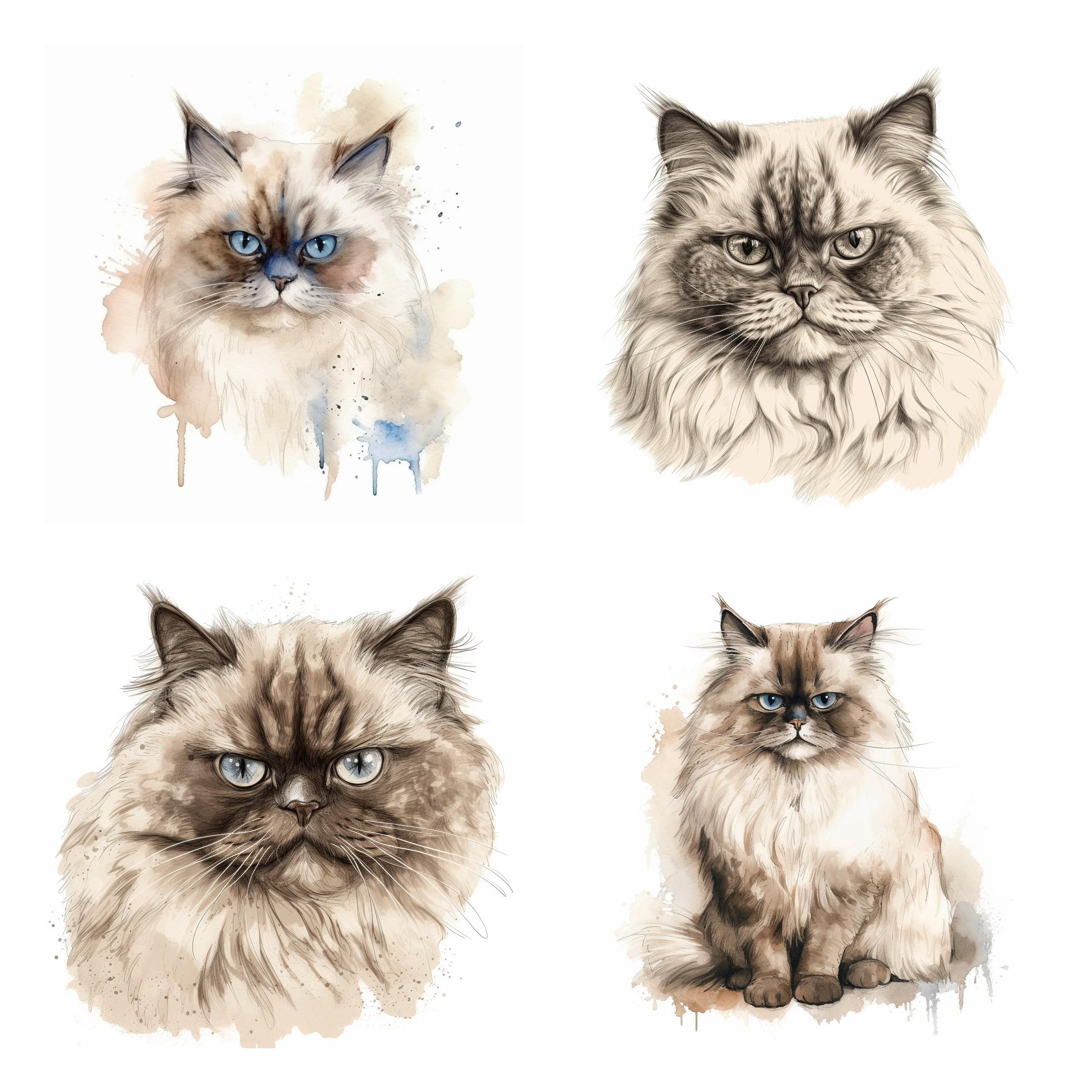17 Himalayan Cat PNG Clipart Bundle, Watercolor Siamese Cat Wall Art ...