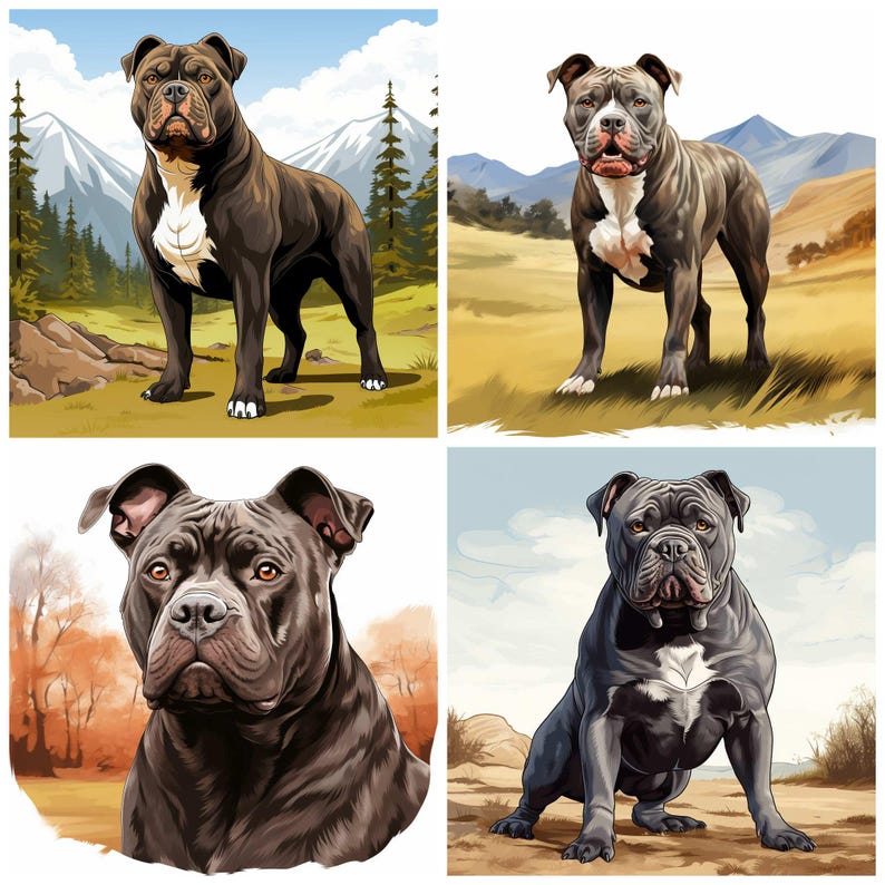 35 XL American Bully Dog Breed PNG Clipart Bundle, Watercolor American ...