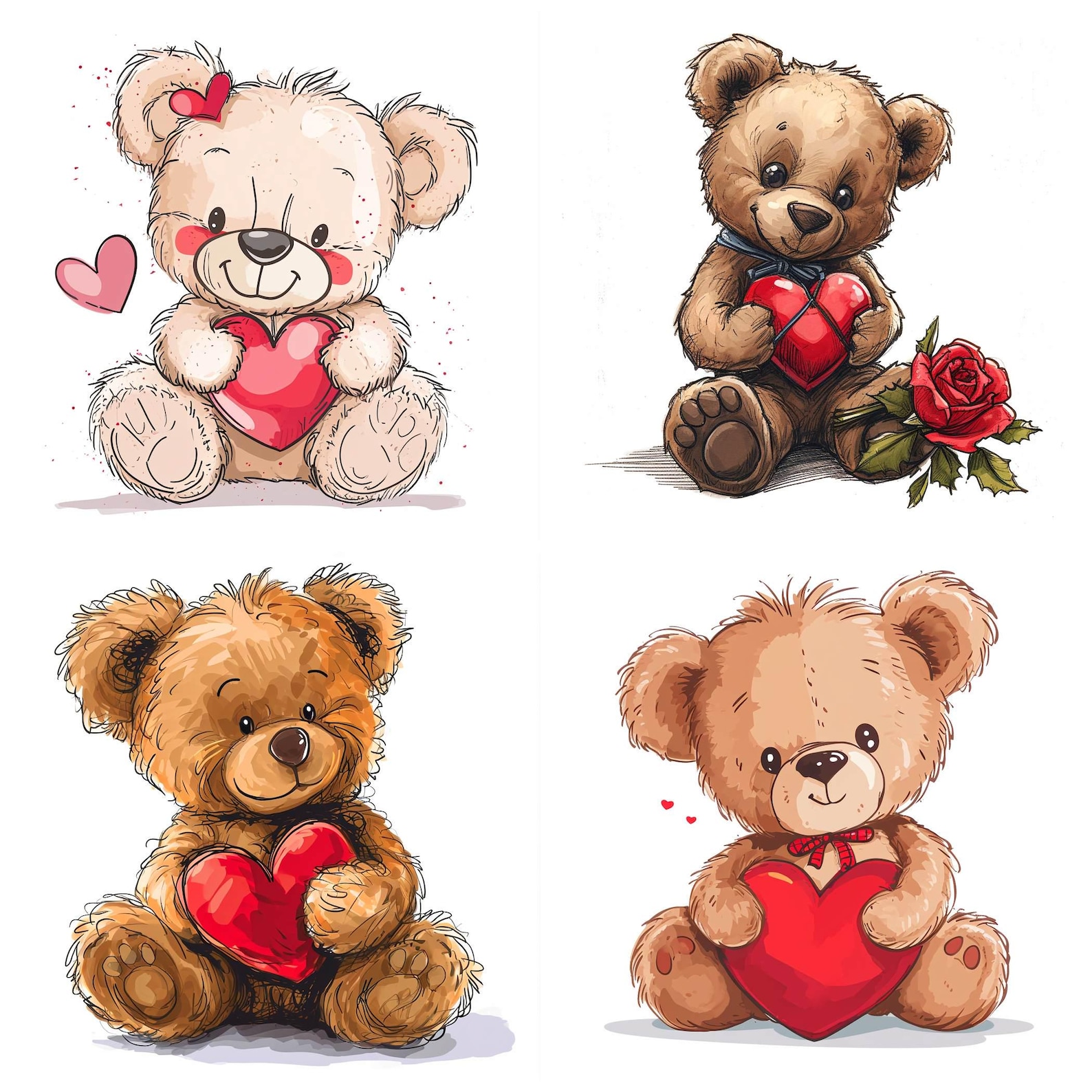 25 Valentine Day Teddy Bear PNG Clipart Bundle, Watercolor Teddy Bear ...