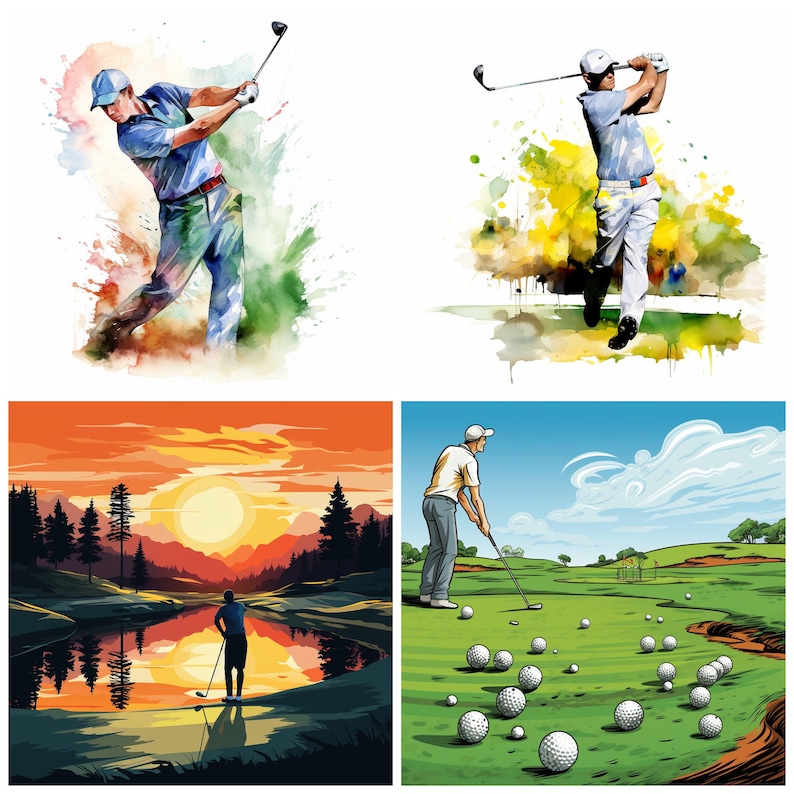 24 Golf Sport PNG Clipart, Watercolor Golf Scenery Illustration for POD ...