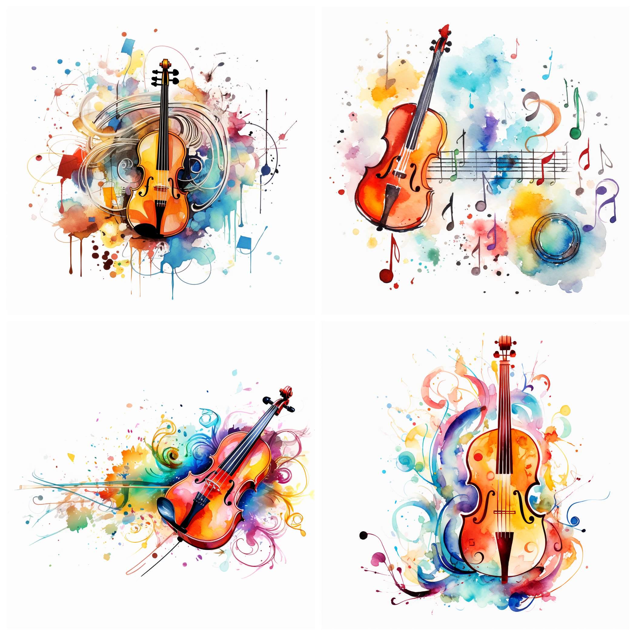 22 Violin Notations JPG Clipart Bundle, Watercolor Abstract Violin ...