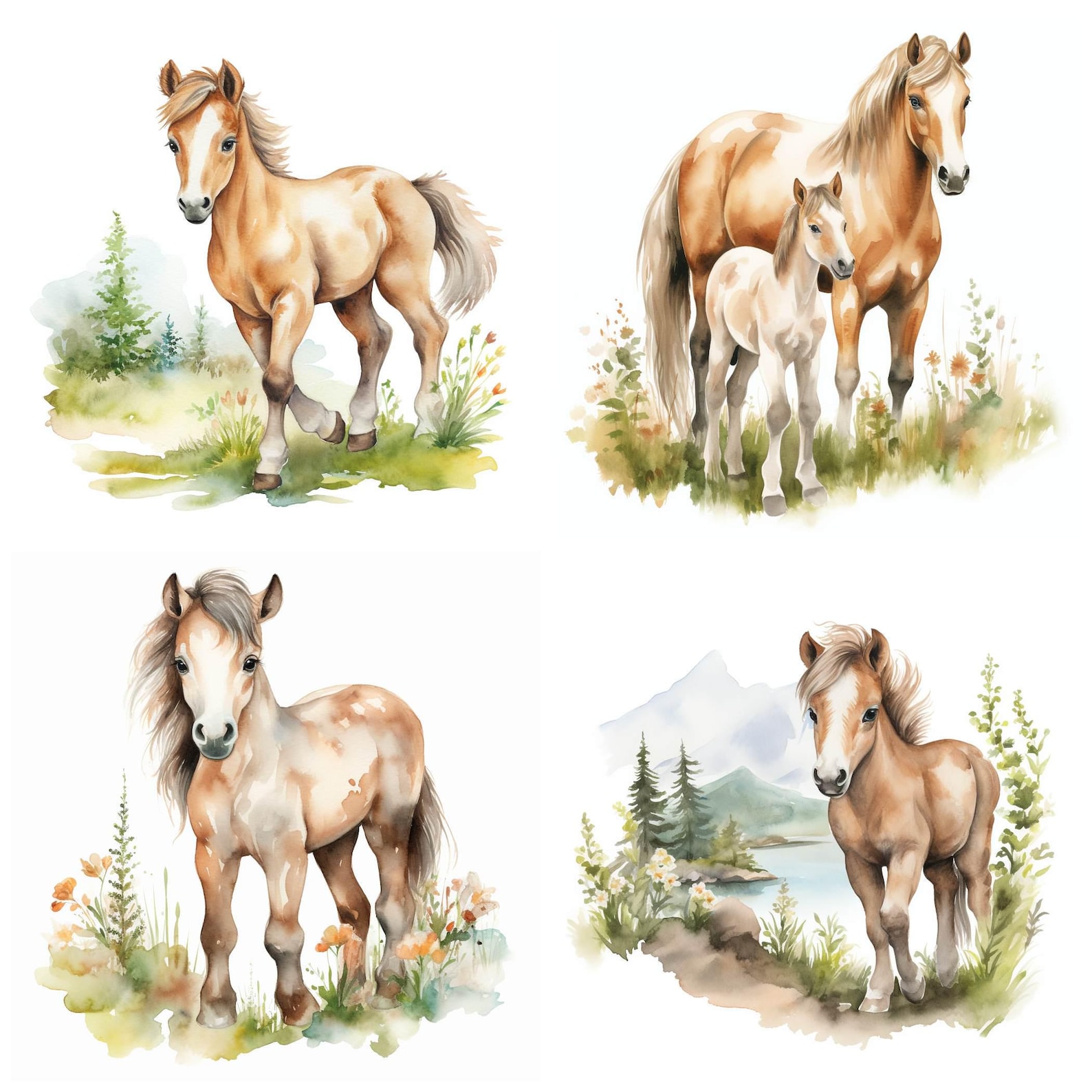 34 Foal PNG Clipart Bundle, Watercolor Baby Horse Digital Art JPEG ...