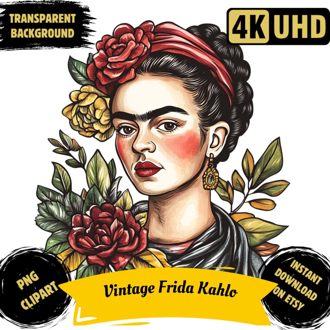 Vintage Frida Kahlo PNG Clipart Bundle, Watercolor Retro Frida Kahlo ...