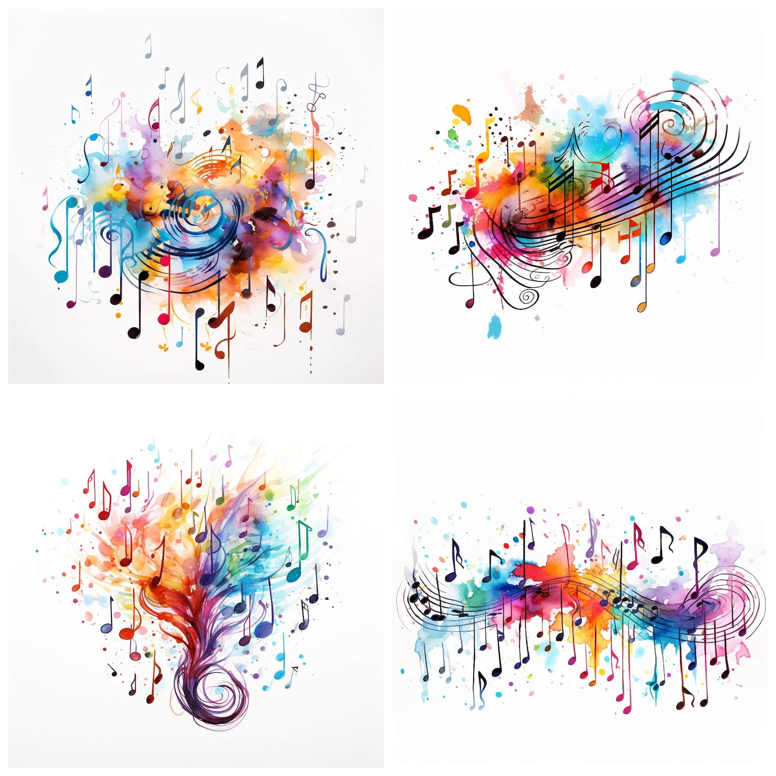 38 Music Notations PNG Clipart Bundle, Watercolor Abstract Musical ...