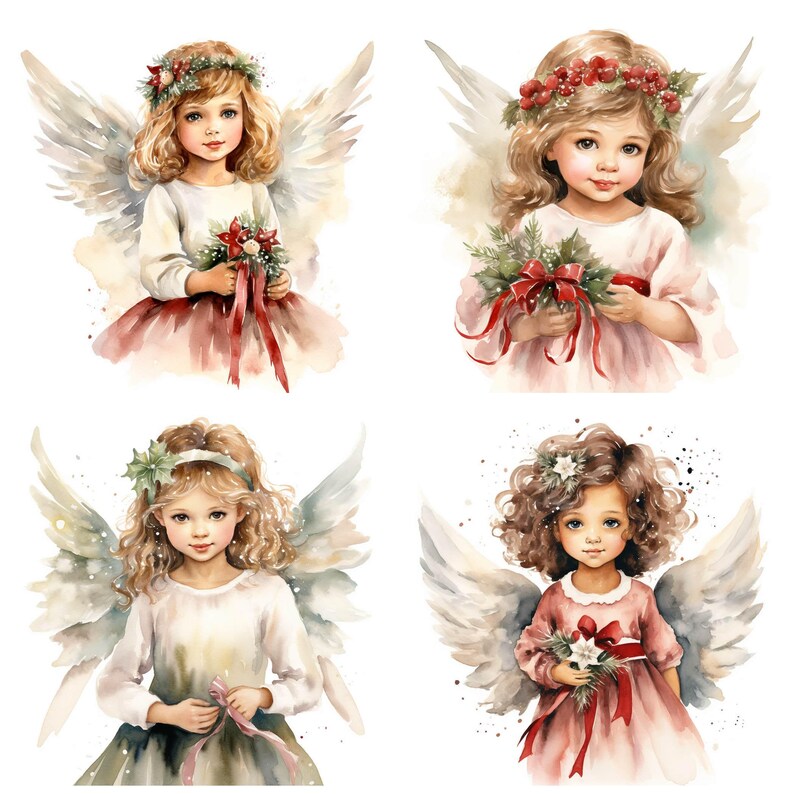 36 Christmas Angel PNG Clipart Bundle, Watercolor Festive Angel Digital ...