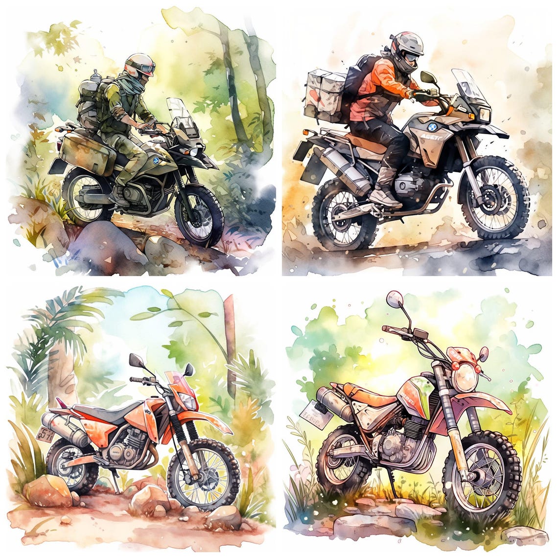 Adventure Motorbike JPG Clipart Bundle, Watercolor Off-road Bike PNG ...