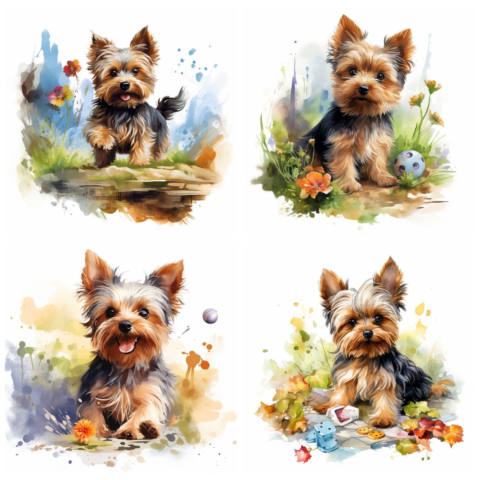 47 Yorkshire Terrier Dog Breed PNG Clipart Bundle, Watercolor Yorkie ...