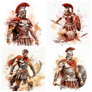35 Ancient Roma Gladiator PNG Clipart Bundle, Watercolor Colosseum ...