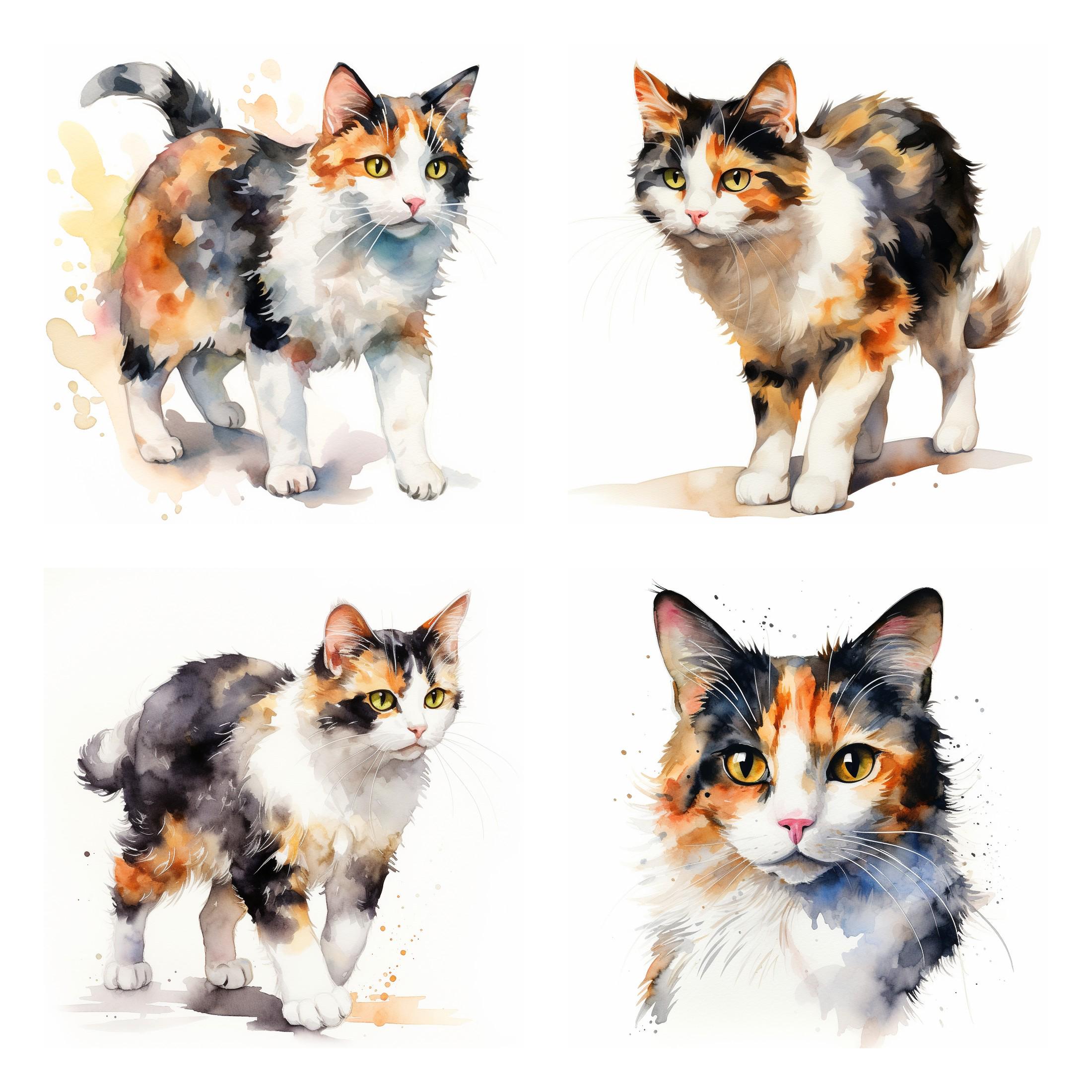 52 Calico Cat Breed PNG Clipart Bundle, Watercolor Tricolor Kitten Pet ...