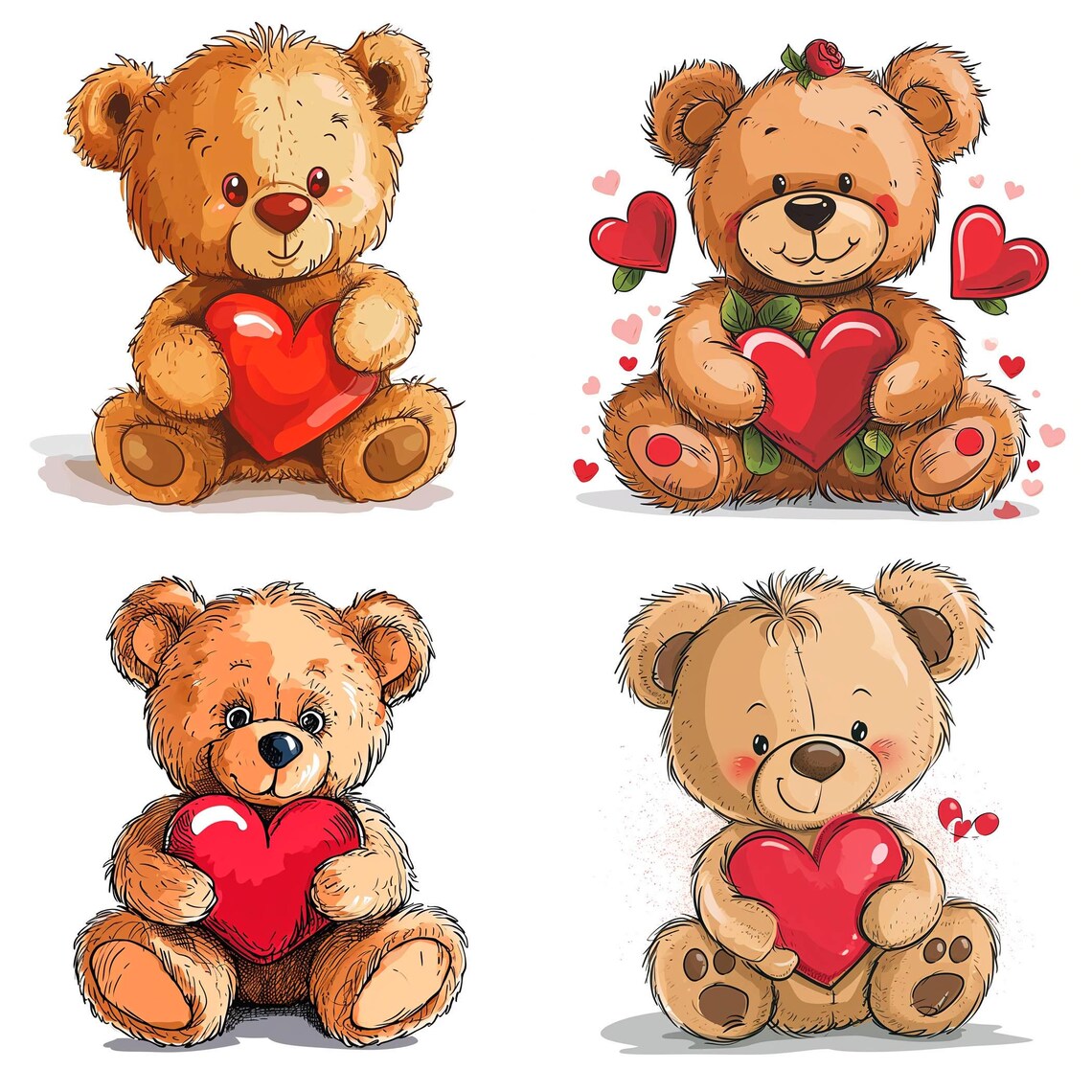 25 Valentine Day Teddy Bear PNG Clipart Bundle, Watercolor Teddy Bear ...