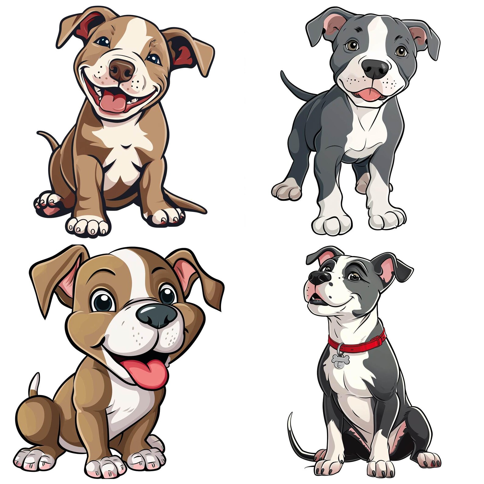 34 Cartoon Pitbull JPG Clipart Bundle, Watercolor Funny Pitbull PNG ...