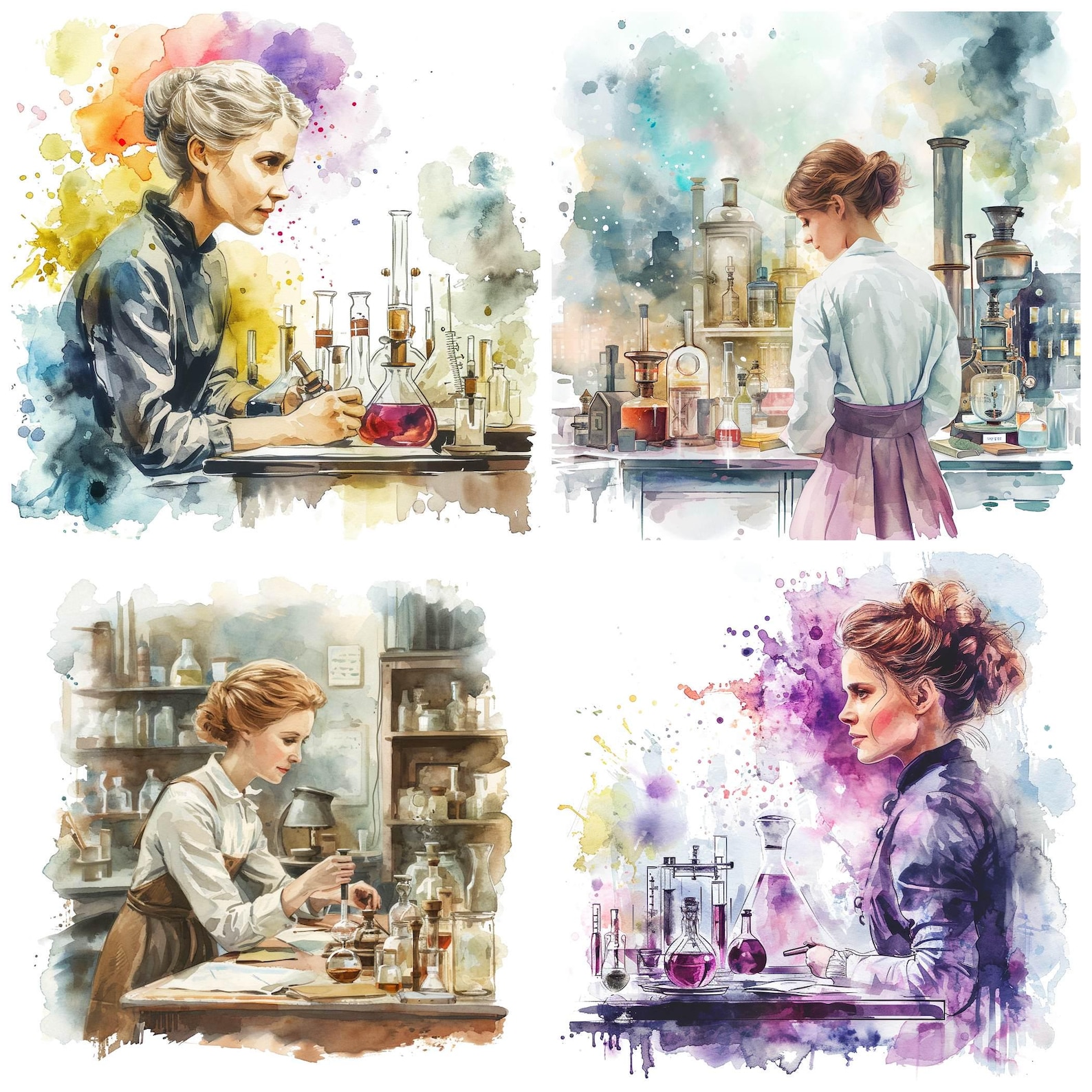 30 Marie Curie JPG Clipart Bundle, Watercolor Science Icon Curie ...