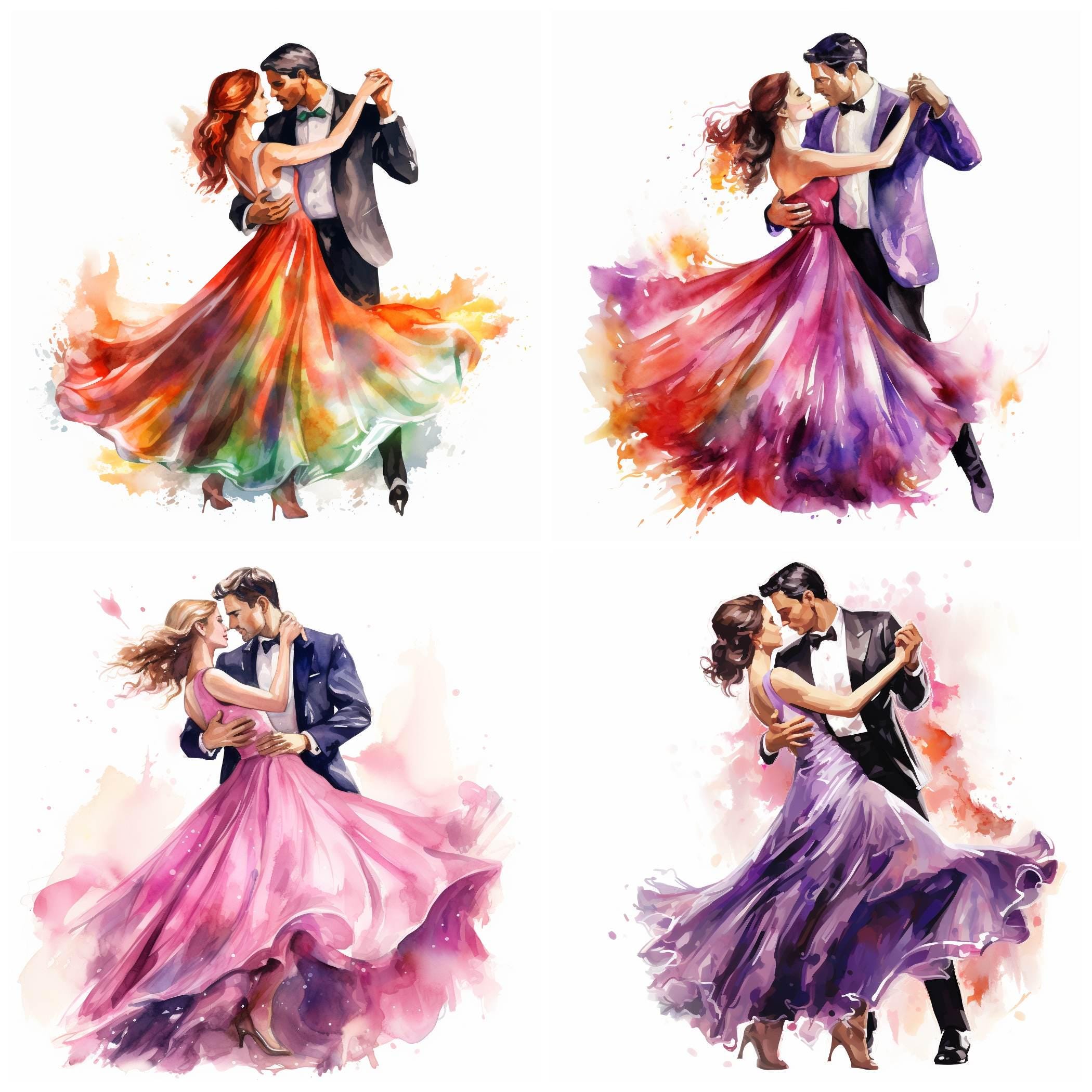 32 Ballroom Dancing PNG Clipart Bundle, Watercolor Waltz Dance Digital ...