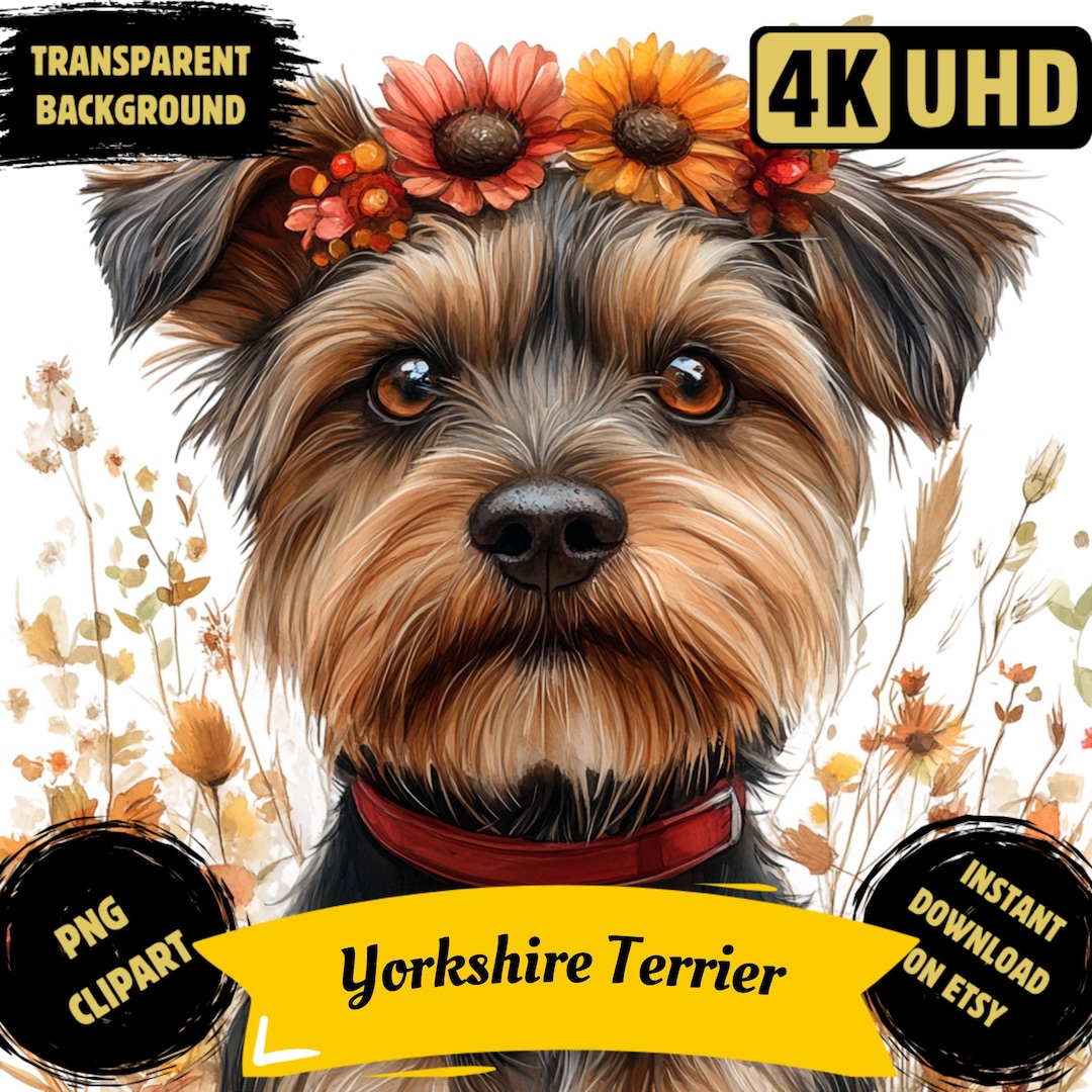 Yorkshire Terrier PNG Printable Clipart, Watercolor Yorkshire Terrier ...