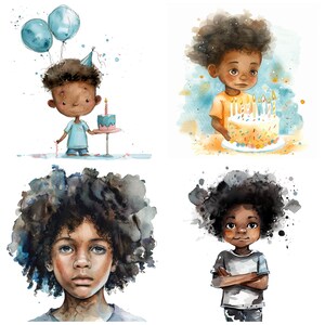 35 Black Boy JPG Clipart Bundle, Watercolor Adrocentric Kids Digital ...