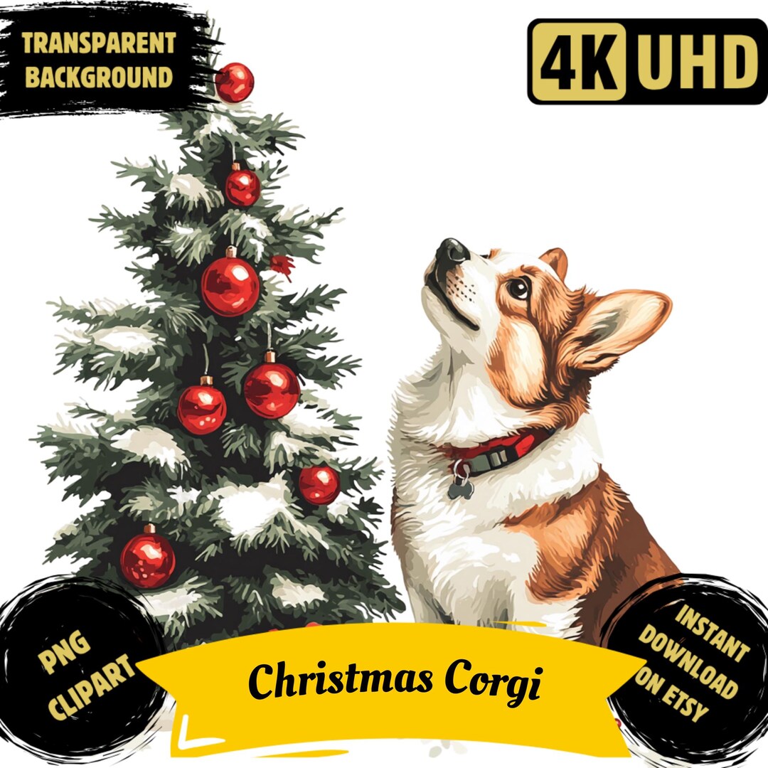 Christmas Corgi Dog PNG Printable Clipart, Watercolor Xmas Corgi ...