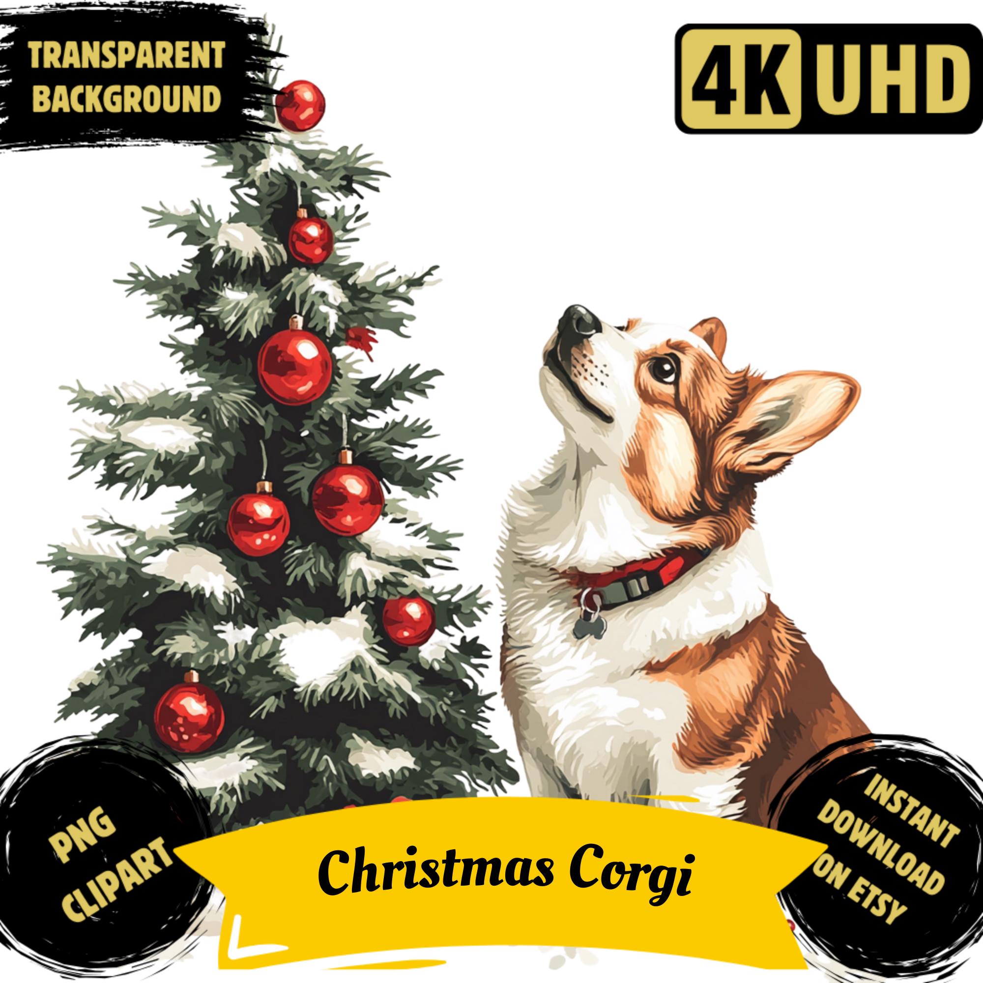 Christmas Corgi Dog PNG Printable Clipart, Watercolor Xmas Corgi ...