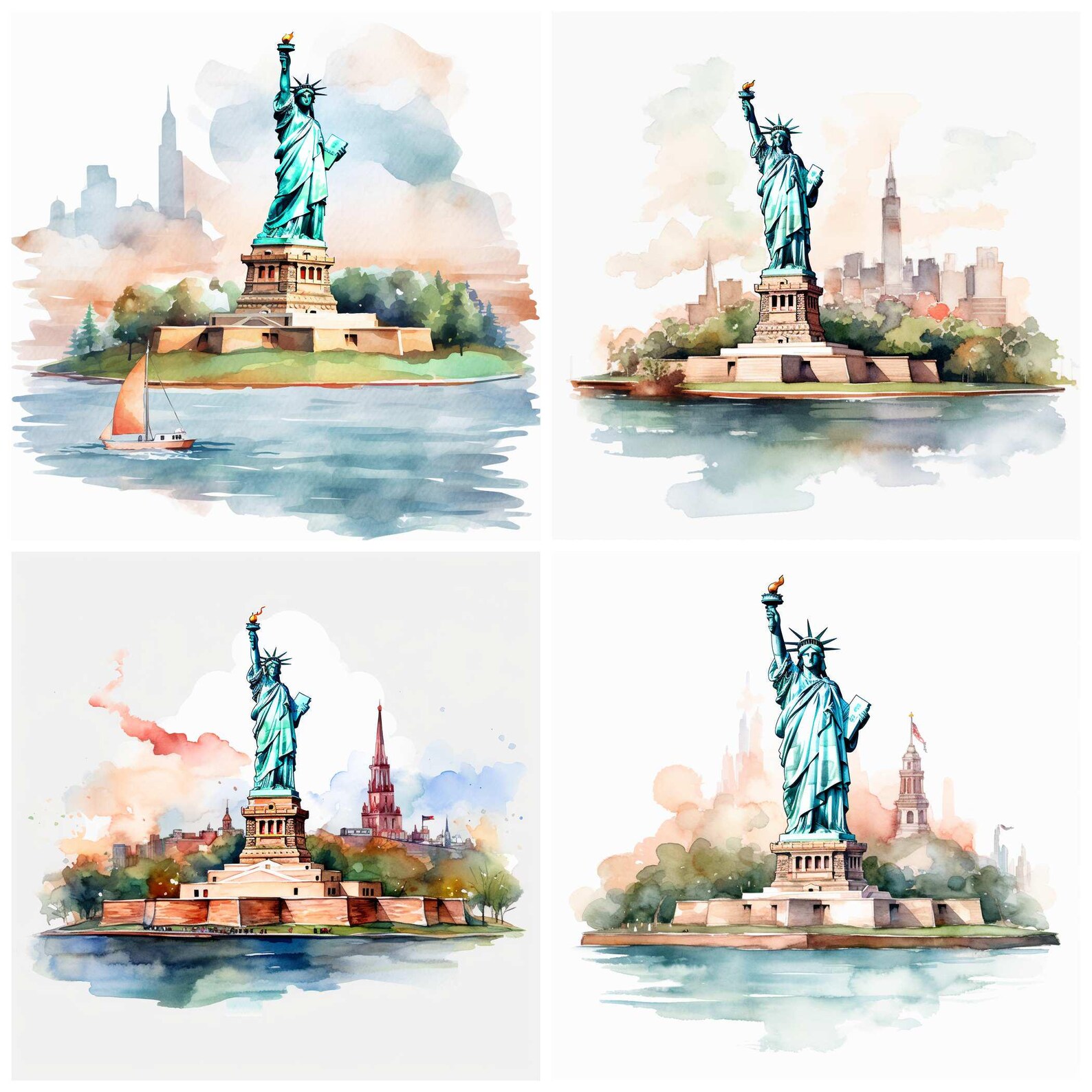 31 Statue of Liberty PNG Clipart Bundle, Watercolor New York City USA ...