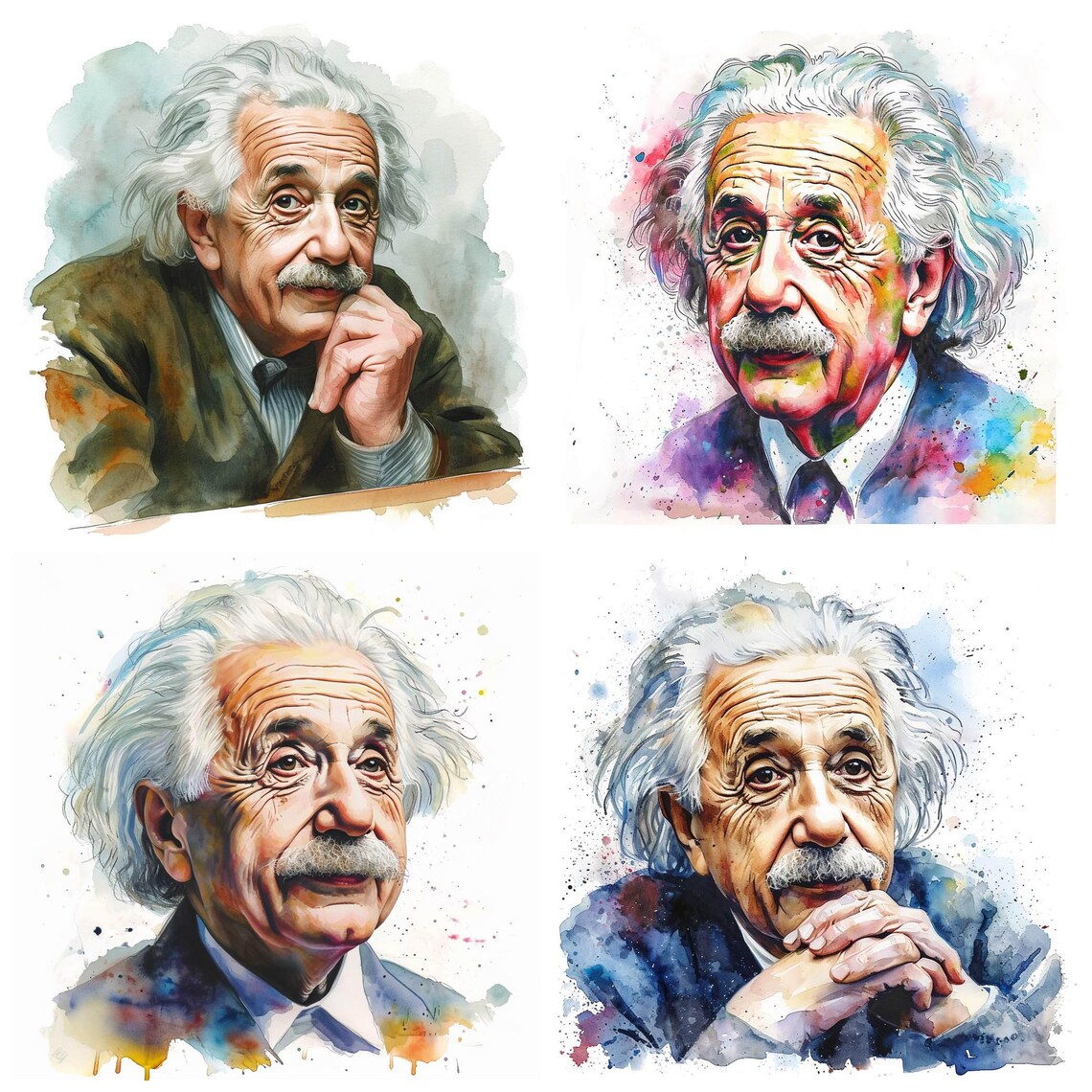 28 Albert Einstein PNG Clipart Bundle, Watercolor Einstein JPEG Digital ...