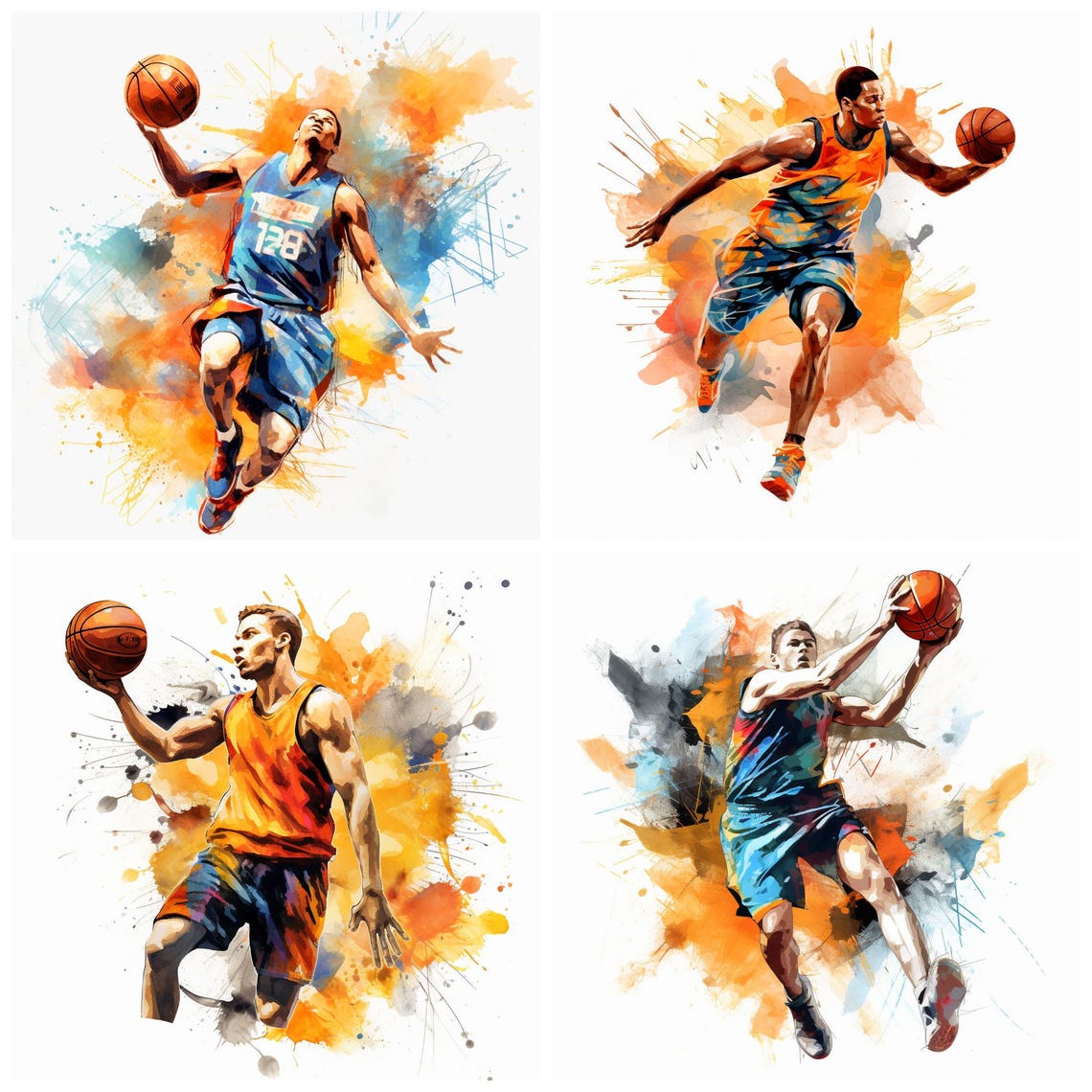 25 Basketball PNG Clipart Bundle, Watercolor Basketball Player Digital ...