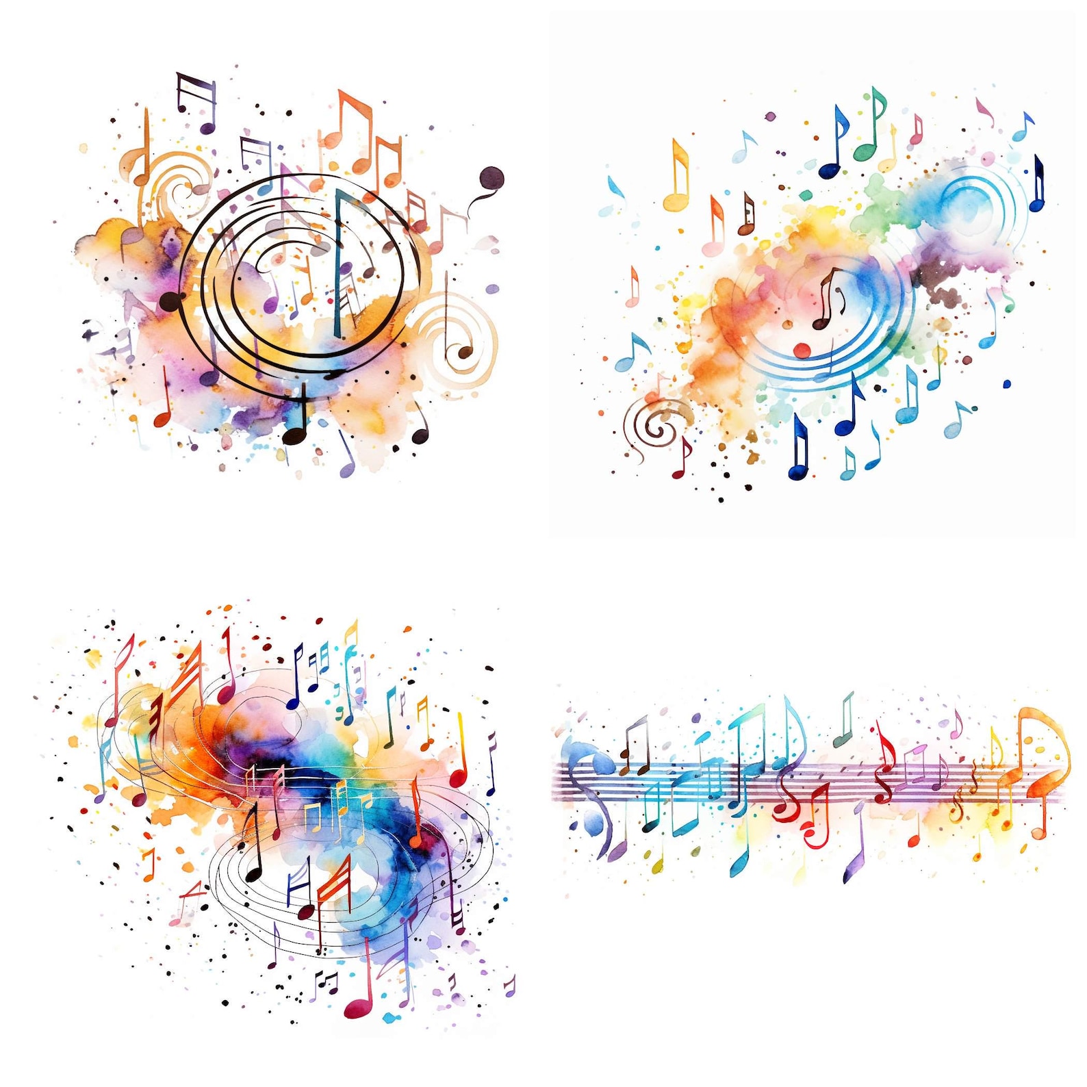 38 Music Notations PNG Clipart Bundle, Watercolor Abstract Musical ...