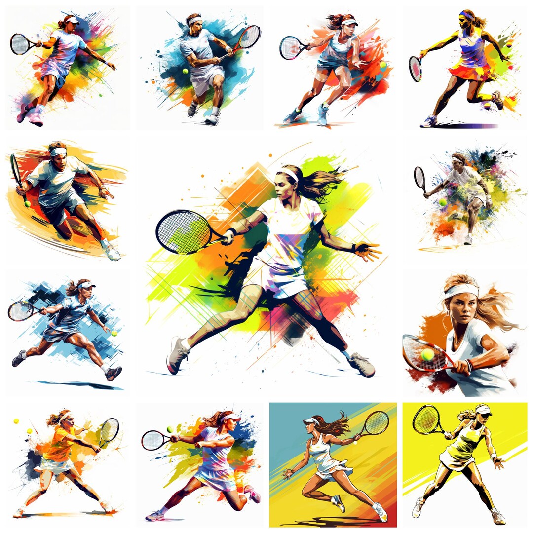 27 Tennis Sport PNG Clipart, Watercolor Tennis Dynamic Pose ...