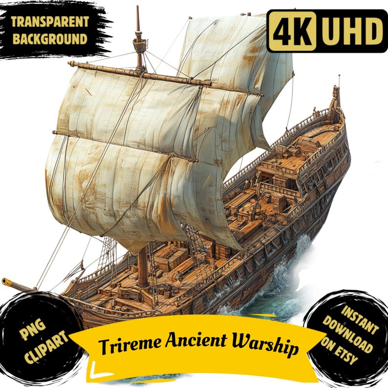 Trireme Ancient Warship PNG Clipart Bundle, Watercolor Greek/roman ...