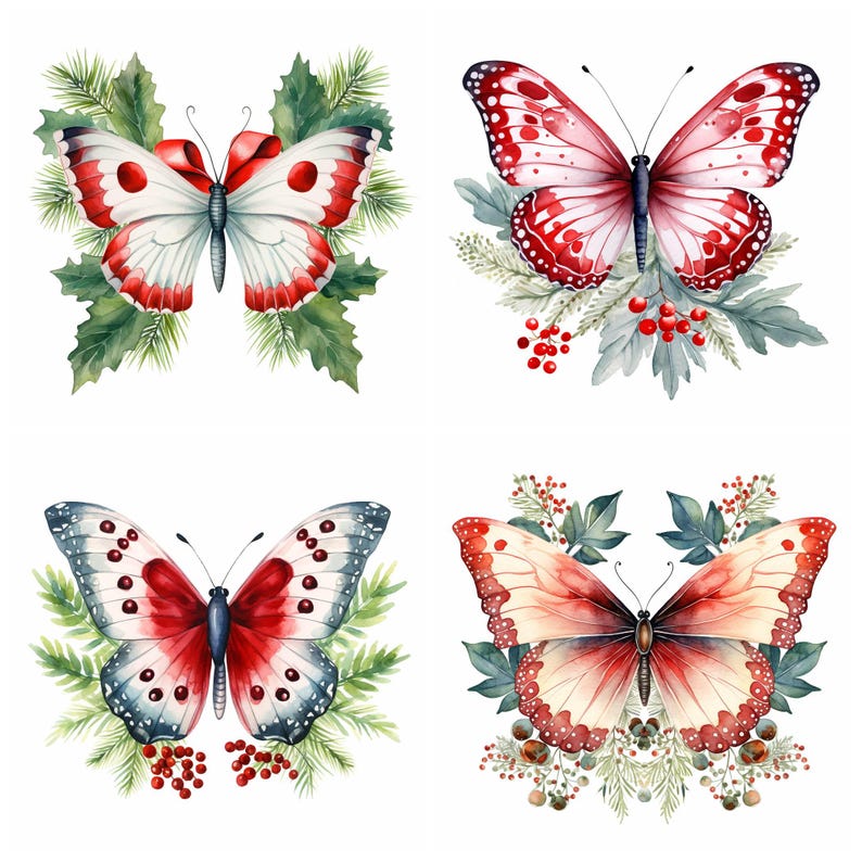 41 Christmas Butterfly PNG Clipart Bundle, Whimsical Xmas Butterfly ...