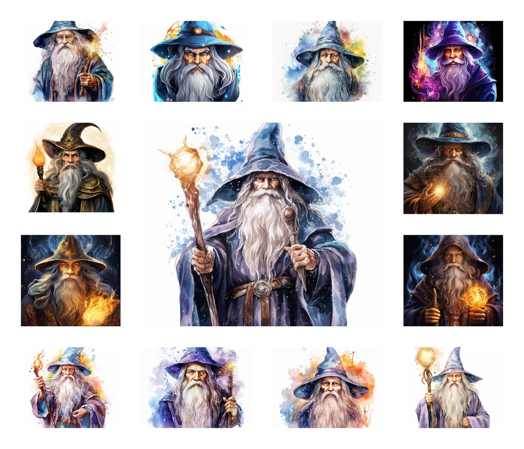22 Wizard PNG Clipart, Watercolor Fantasy Magic Character Illustration ...